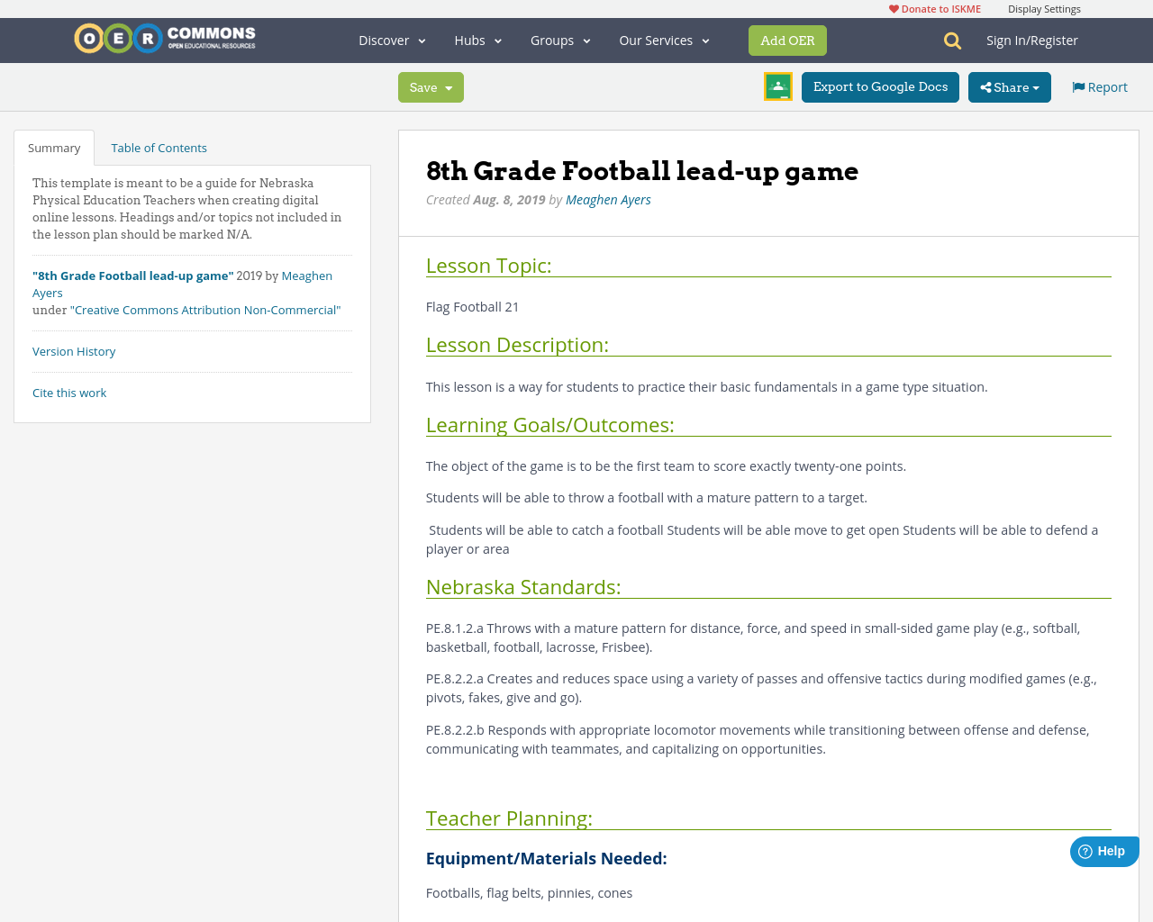 8th Grade Football lead-up game | OER Commons