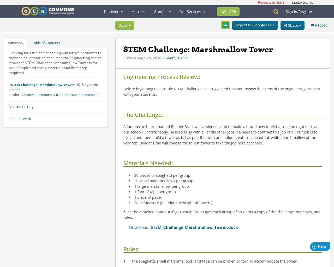 STEM Challenge: Marshmallow Tower | OER Commons