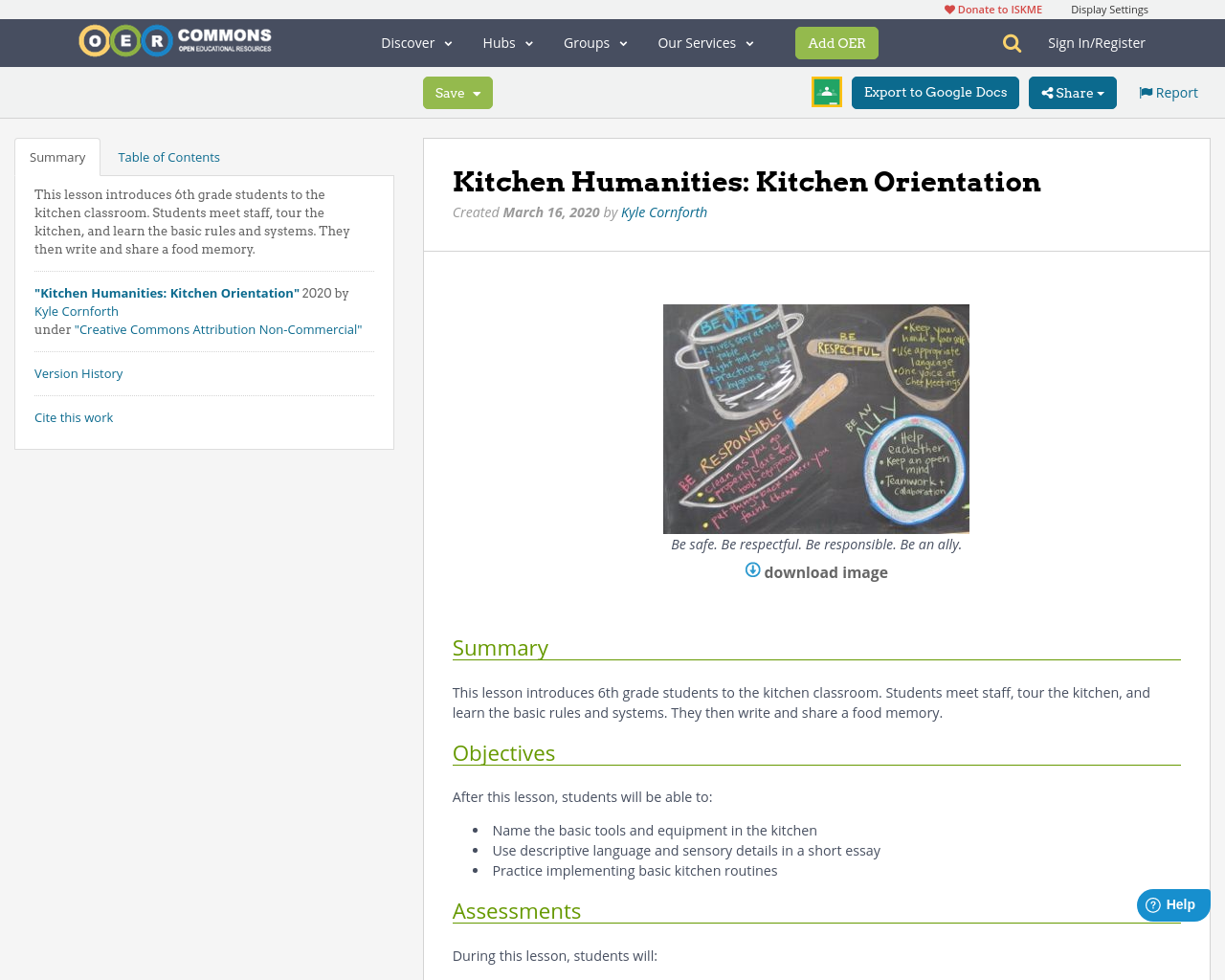 Kitchen Humanities: Kitchen Orientation | OER Commons