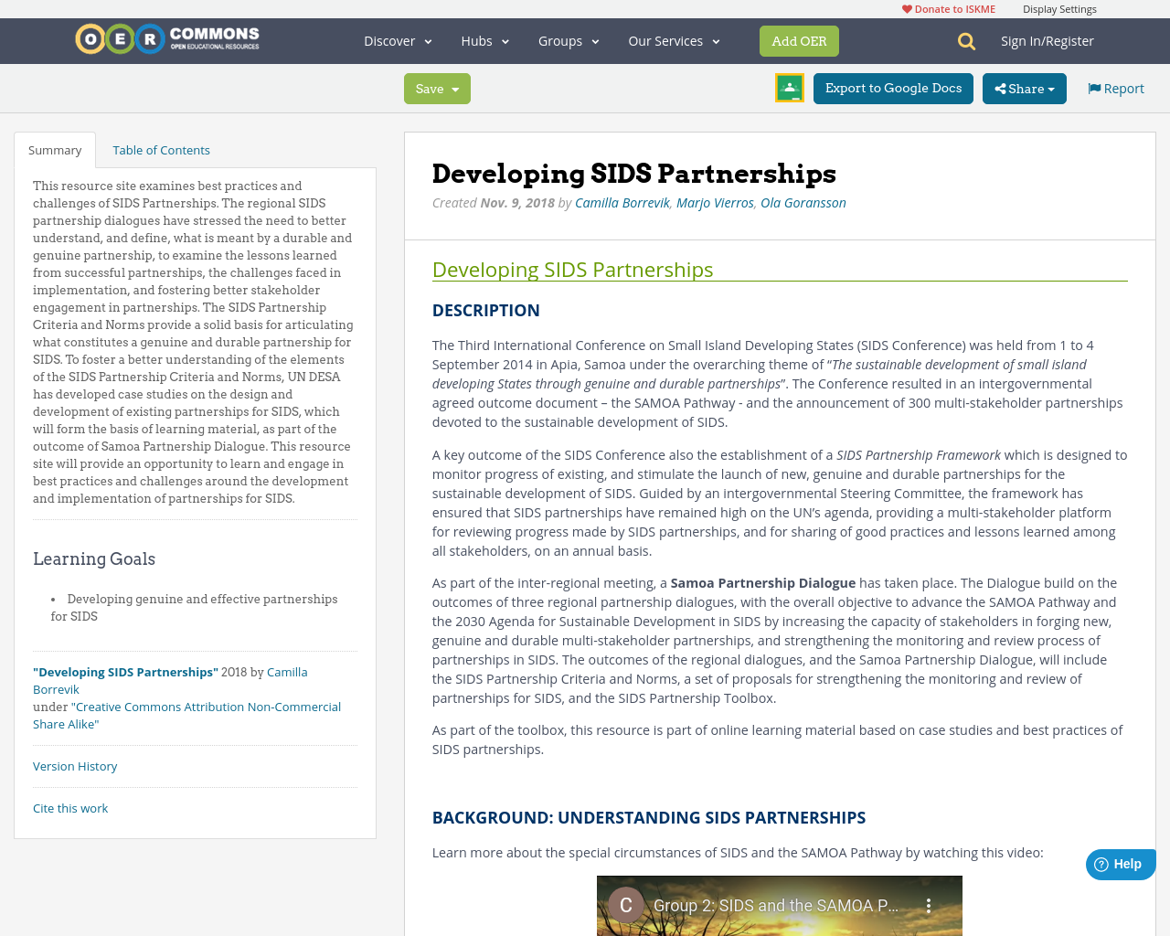 Developing SIDS Partnerships | OER Commons