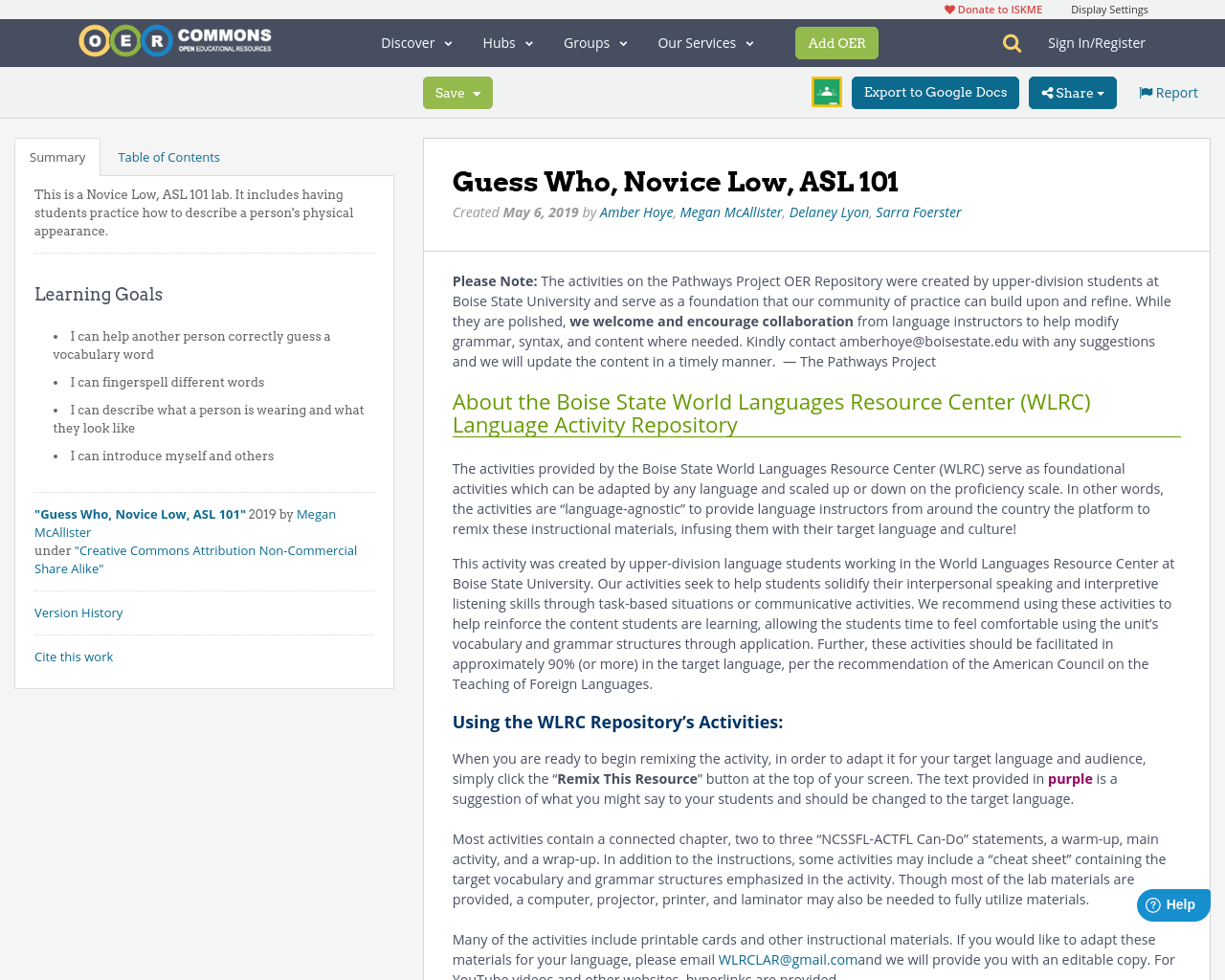 Guess Who, Novice Low, ASL 101 | OER Commons