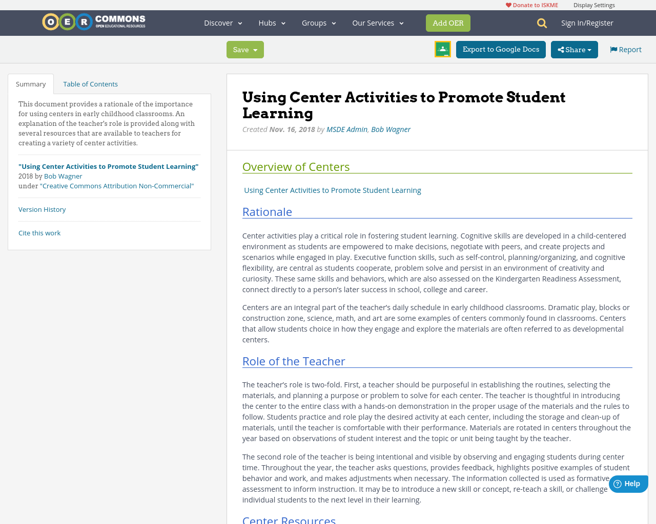 Using Center Activities to Promote Student Learning | OER Commons