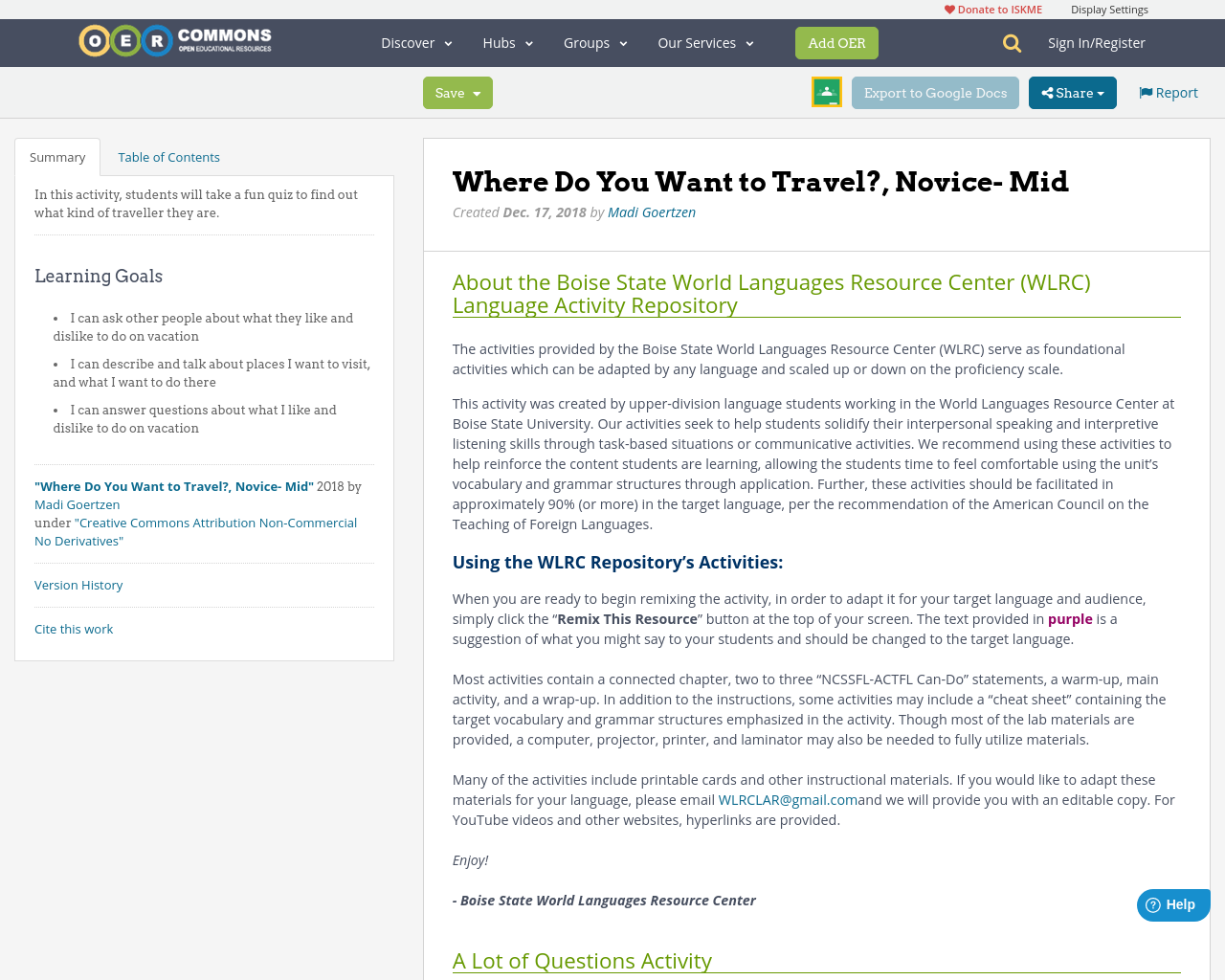 Where Do You Want to Travel?, Novice- Mid | OER Commons