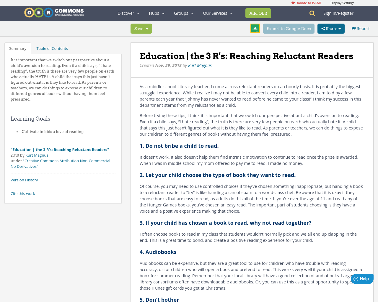 Education | the 3 R’s: Reaching Reluctant Readers | OER Commons