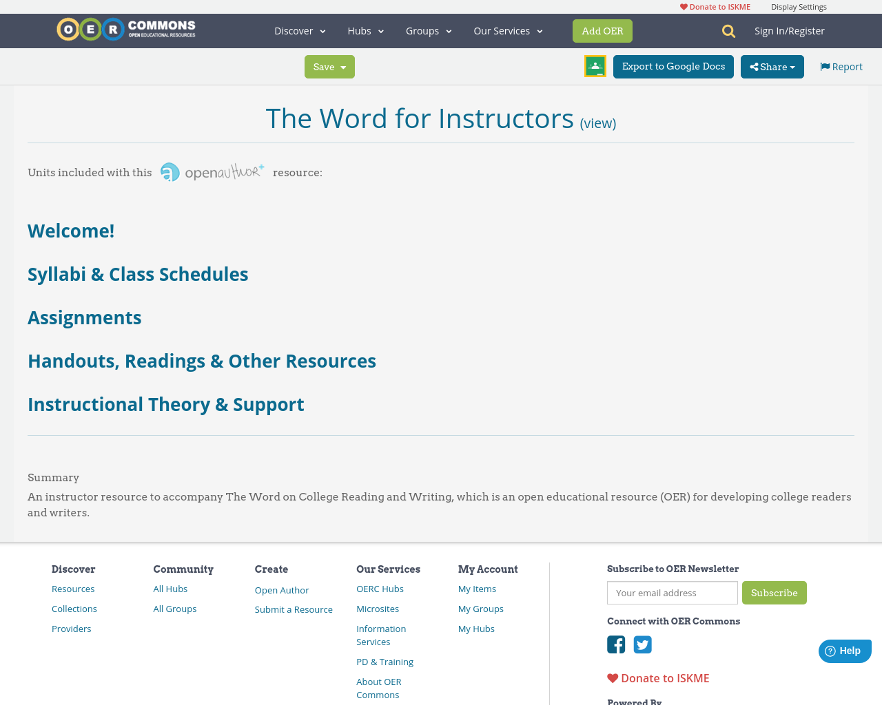 The Word for Instructors | OER Commons