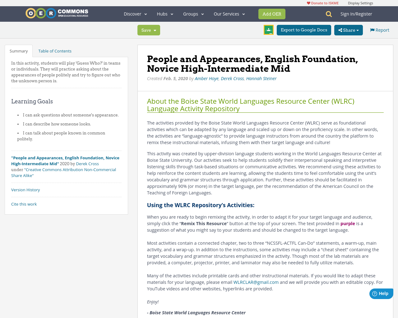 People and Appearances, English Foundation, Novice High-Intermediate ...