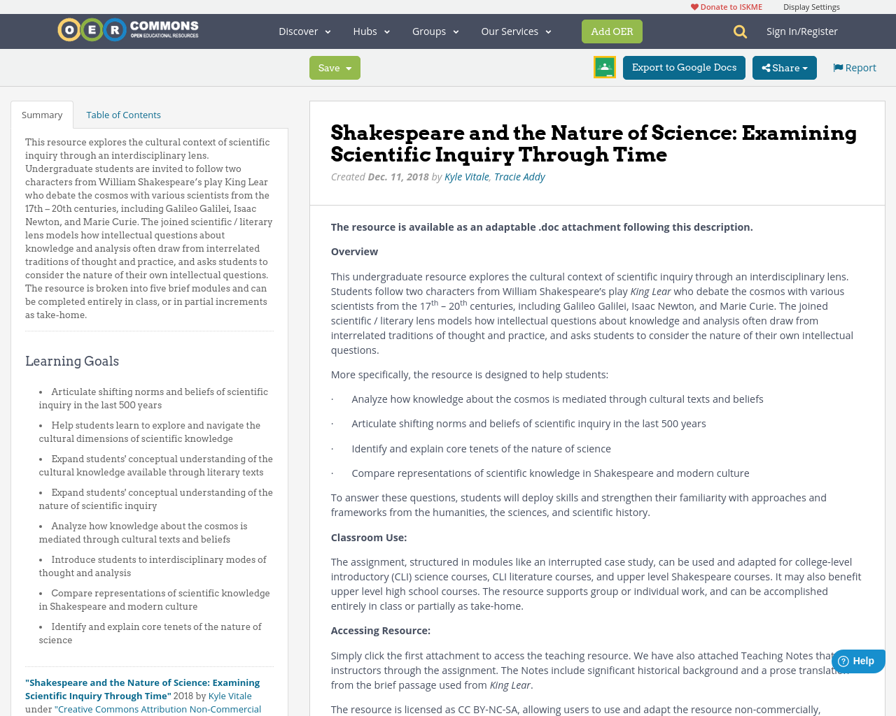 Shakespeare and the Nature of Science: Examining Scientific Inquiry ...