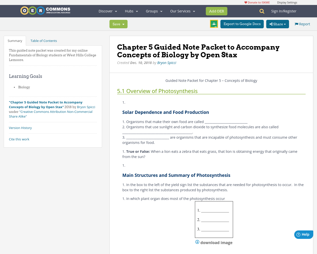 Chapter 5 Guided Note Packet To Accompany Concepts Of Biology By Open Stax Oer Commons