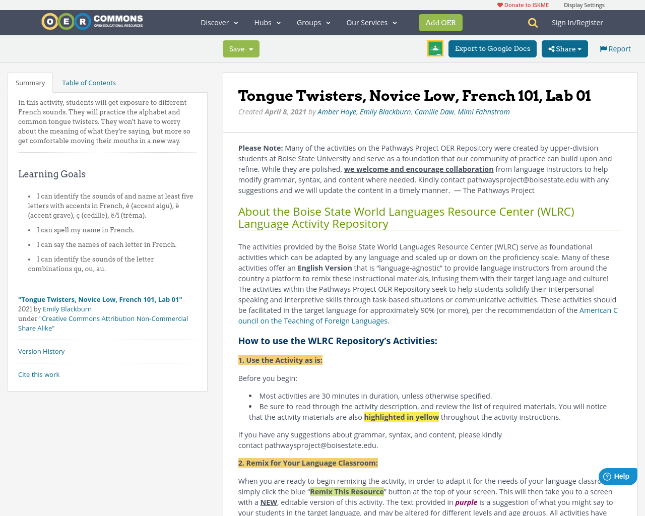 French Level 1, Activity 01: Les virelangues / Tongue Twisters (Face-to ...