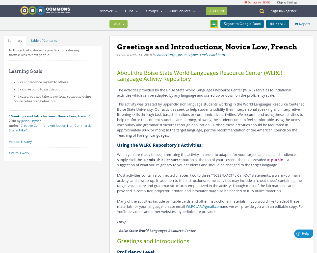 Greetings and Introductions, Novice Low, French | OER Commons