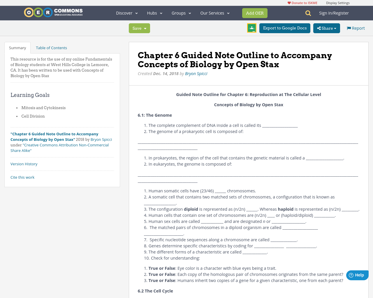 Chapter 6 Guided Note Outline To Accompany Concepts Of Biology By Open Stax Oer Commons