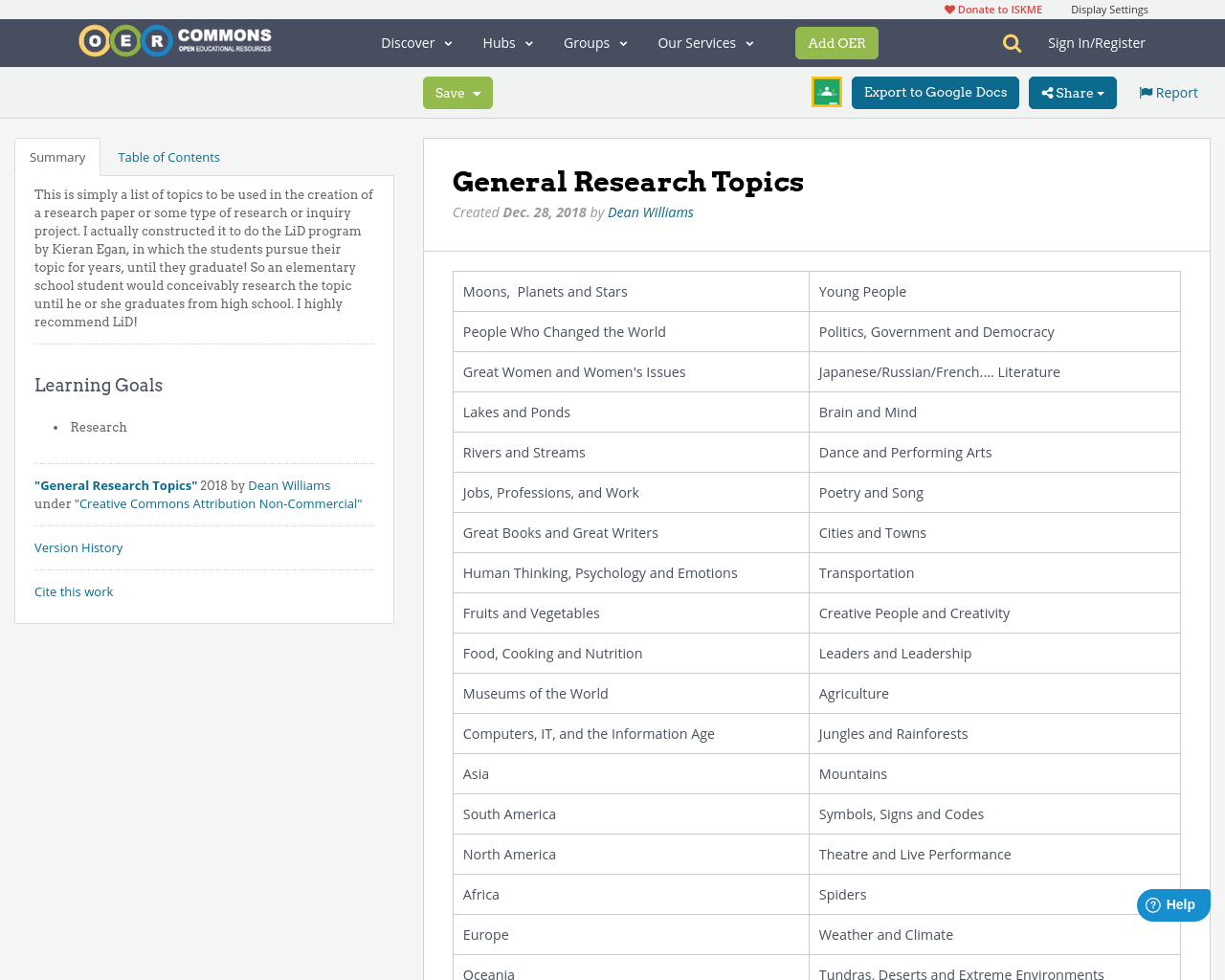 General Research Topics | OER Commons