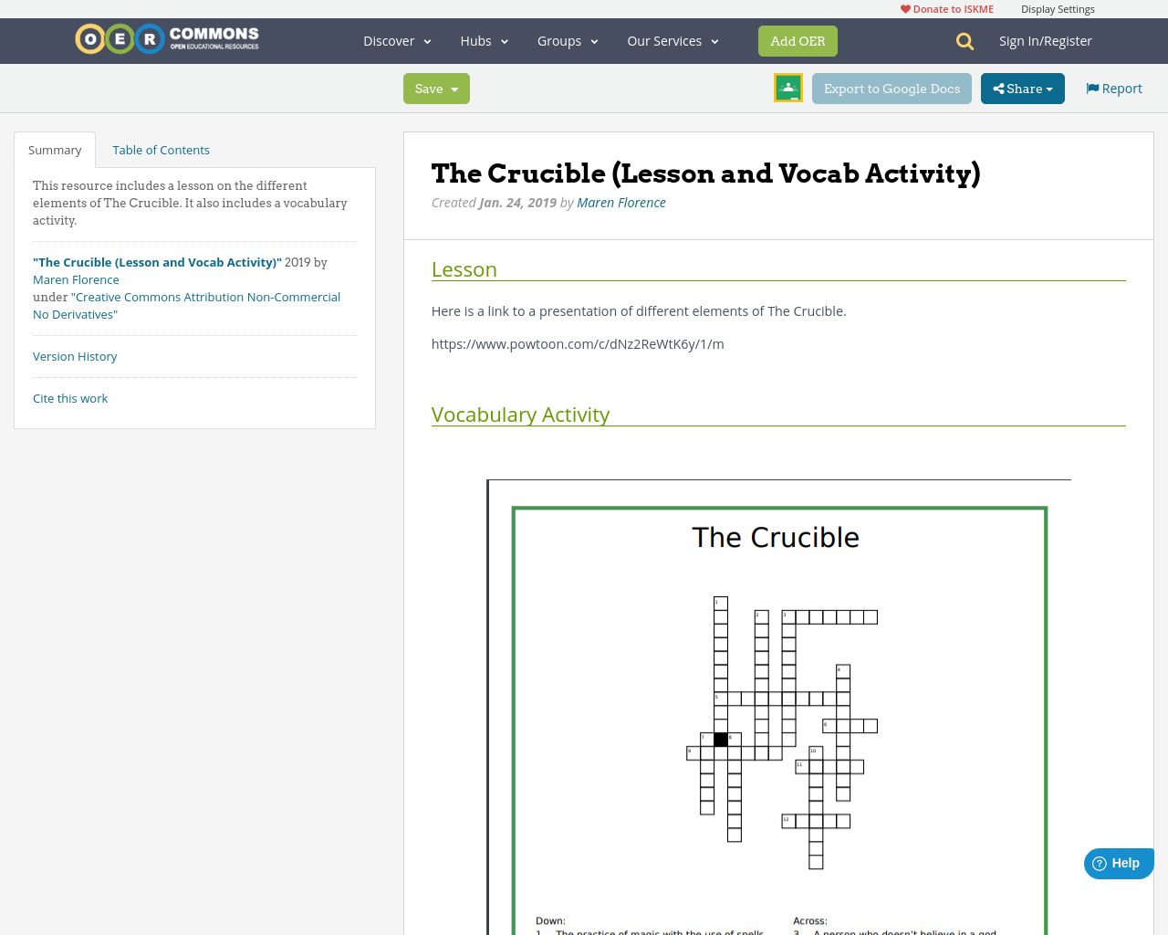 The Crucible (Lesson and Vocab Activity) | OER Commons