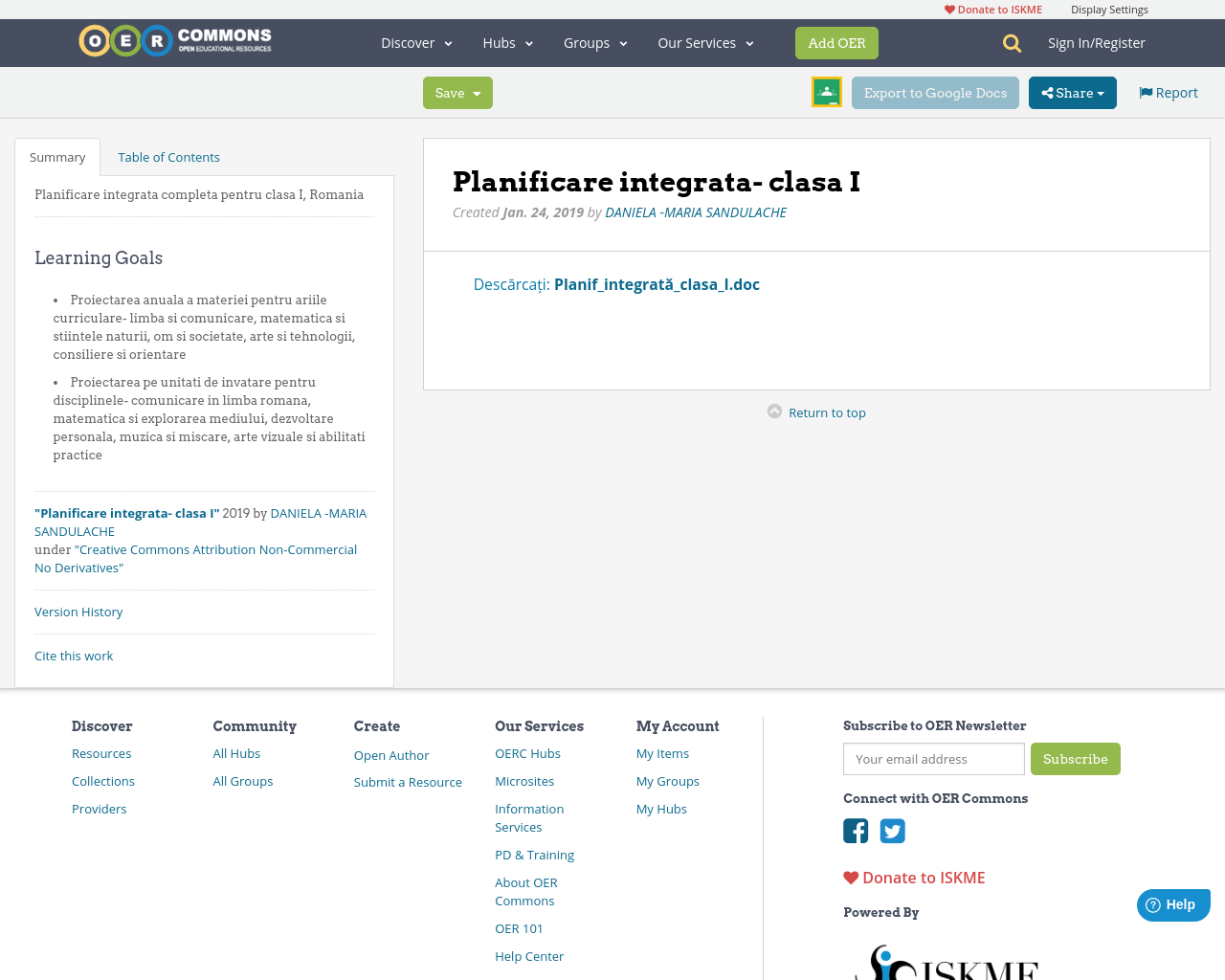 Planificare integrata- clasa I | OER Commons