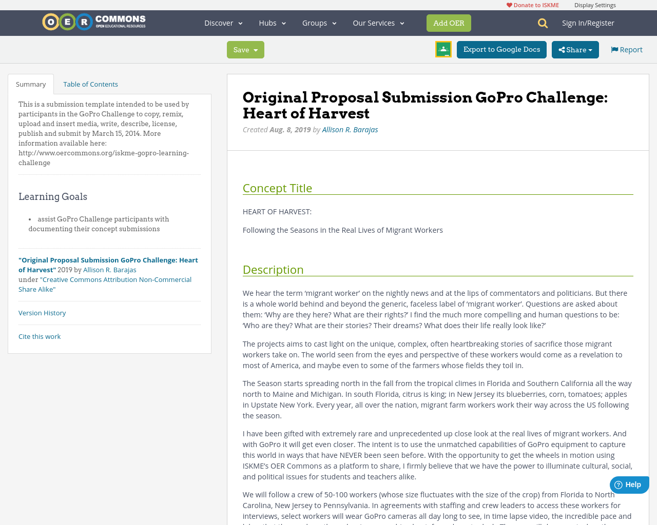 Original Proposal Submission GoPro Challenge: Heart of Harvest | OER ...