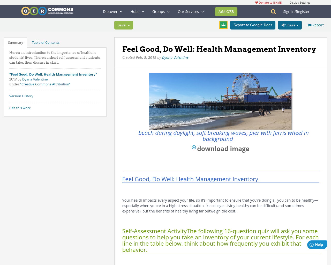 Feel Good, Do Well: Health Management Inventory | OER Commons