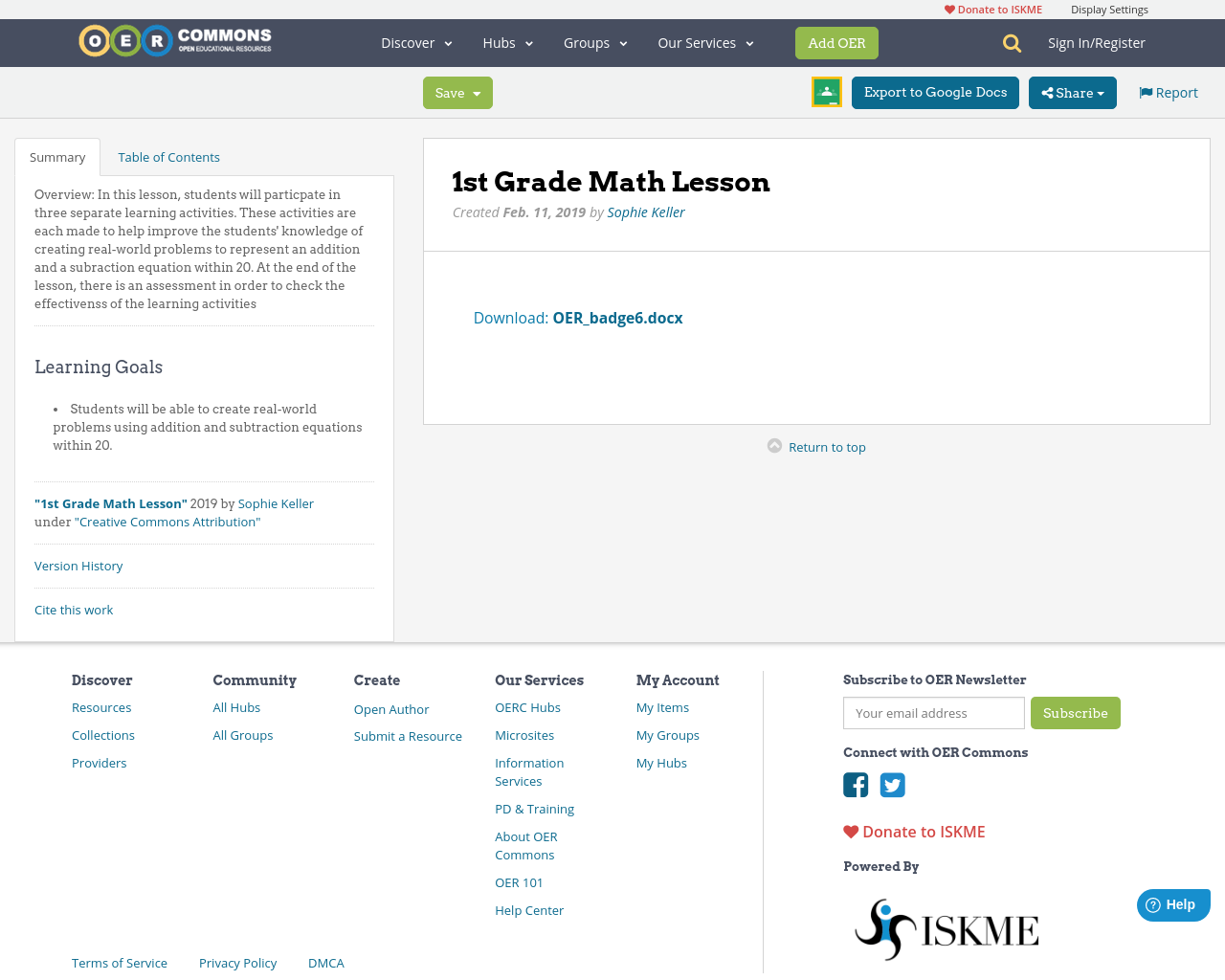 1st Grade Math Lesson | OER Commons