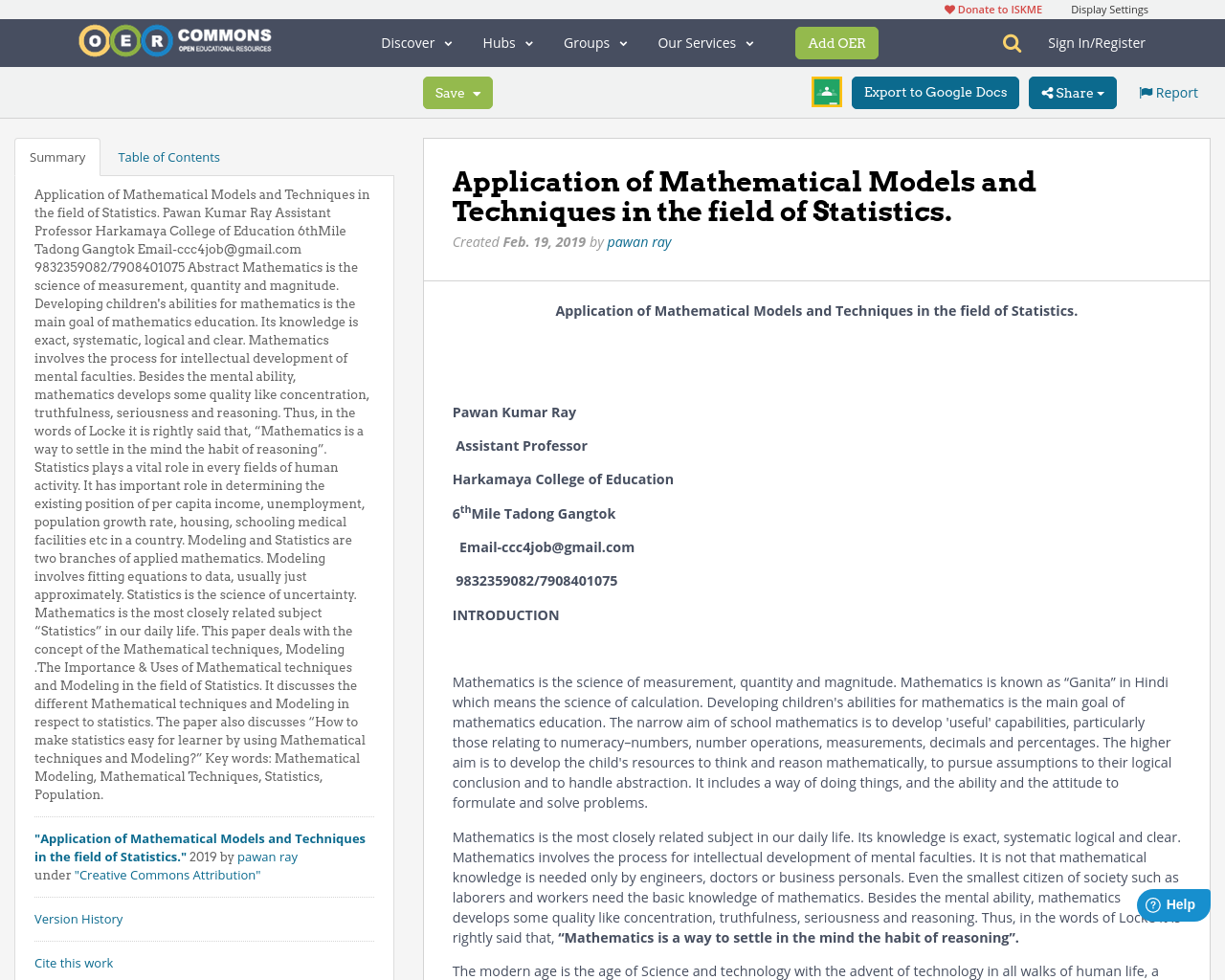 Application Of Mathematical Models And Techniques In The Field Of