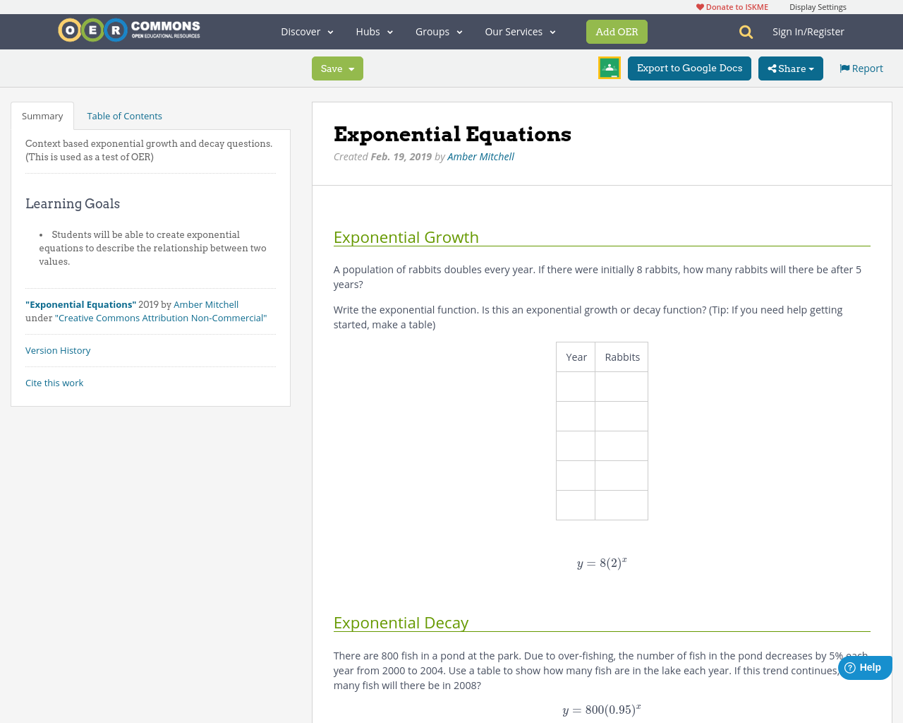 Exponential Equations | OER Commons