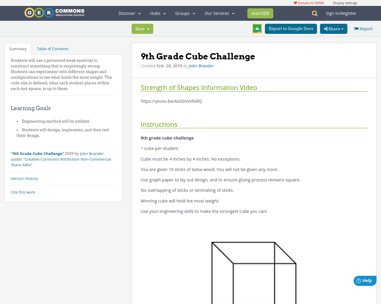 9th Grade Cube Challenge | OER Commons