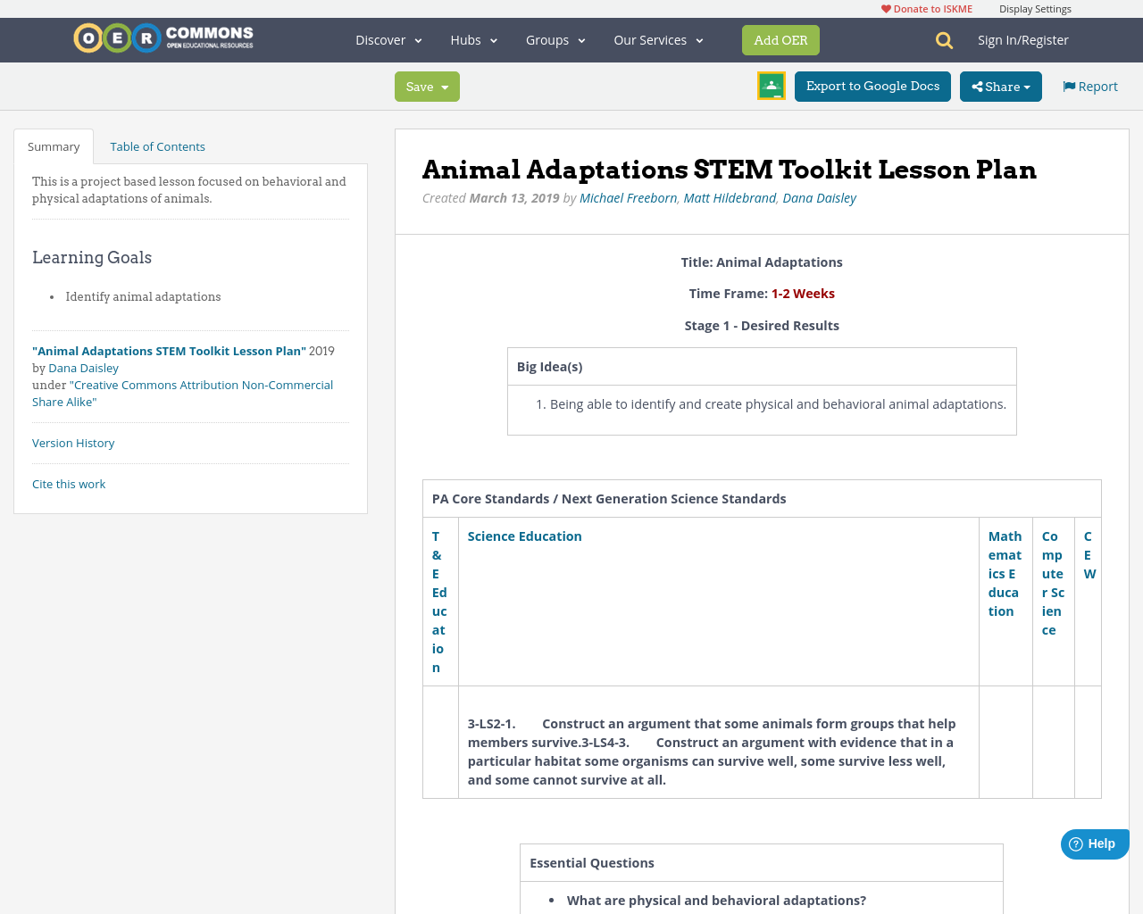 Animal Adaptations STEM Toolkit Lesson Plan | OER Commons