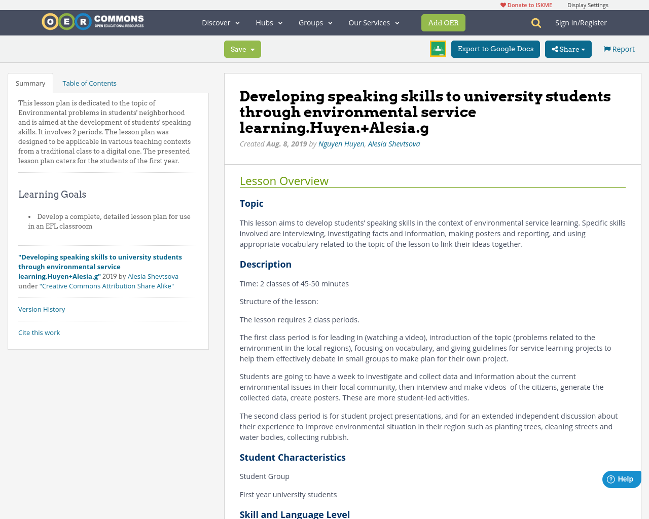 Developing speaking skills to university students through environmental ...