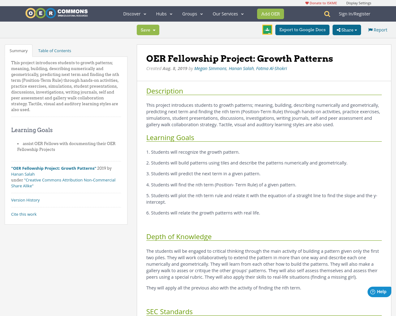 OER Fellowship Project: Growth Patterns | OER Commons