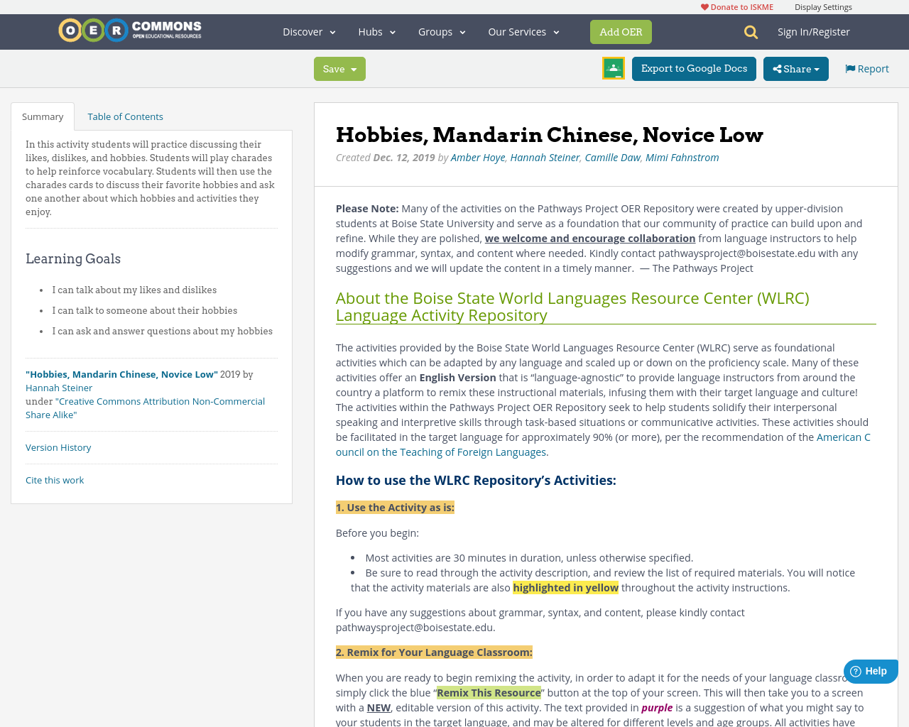 Hobbies, Mandarin Chinese, Novice Low | OER Commons