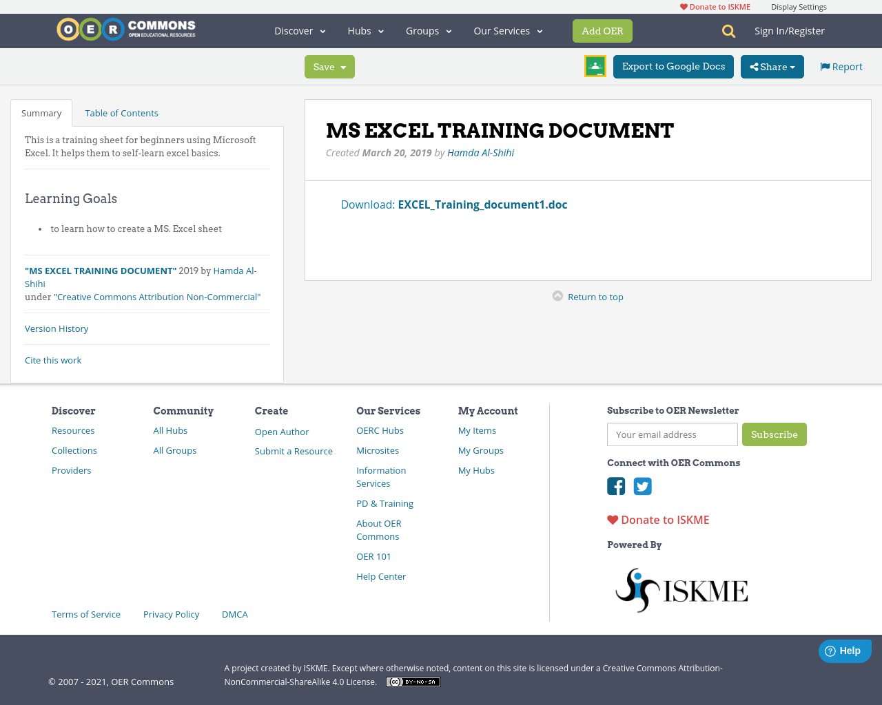 MS EXCEL TRAINING DOCUMENT | OER Commons