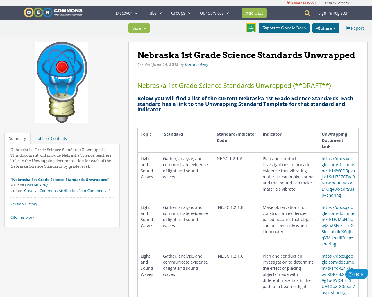 Nebraska 1st Grade Science Standards Unwrapped | OER Commons