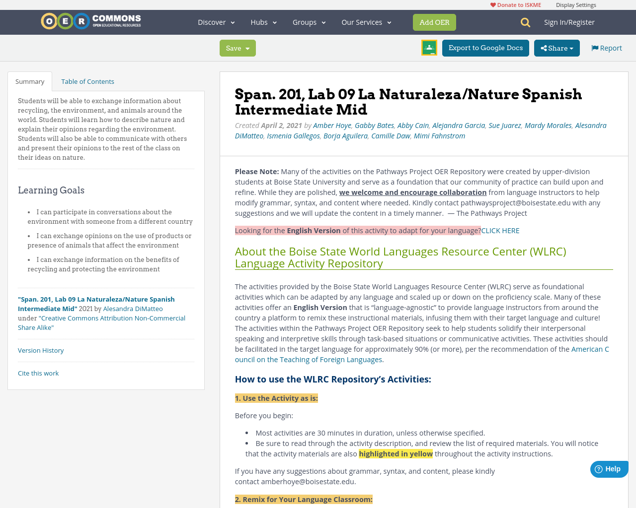 Spanish Level 3, Activity 09: La Naturaleza / Nature (Face-To-Face ...