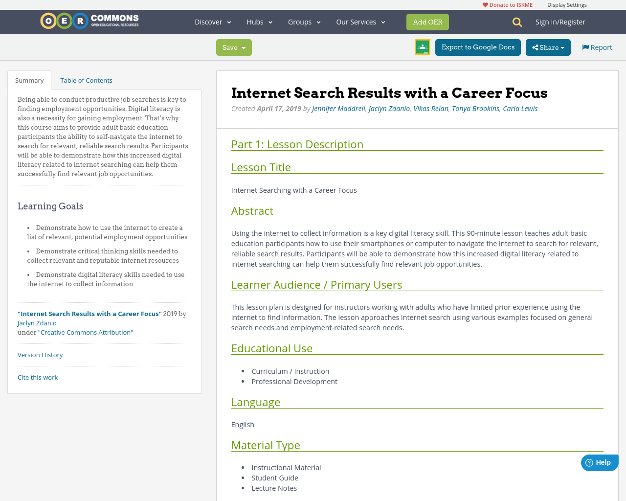Internet Search Results with a Career Focus | OER Commons