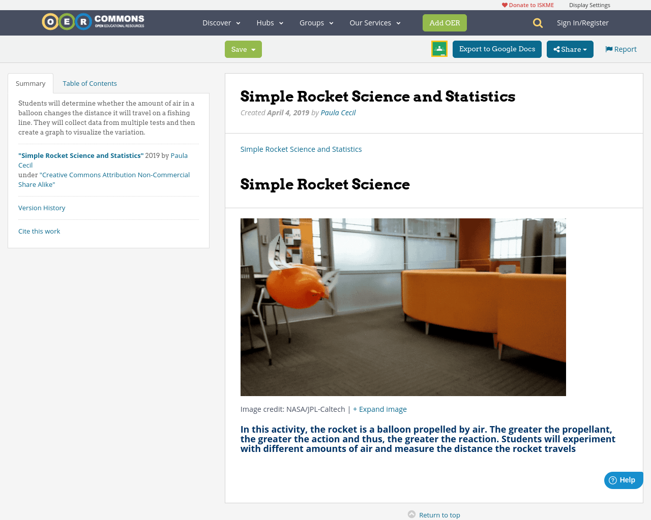 Simple Rocket Science and Statistics | OER Commons