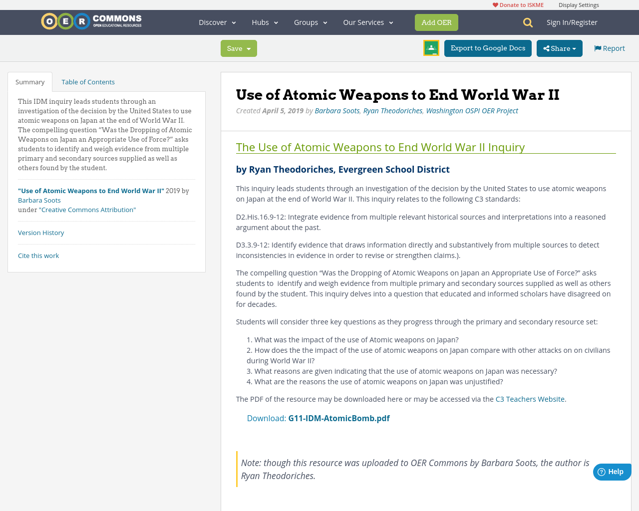 Use of Atomic Weapons to End World War II | OER Commons