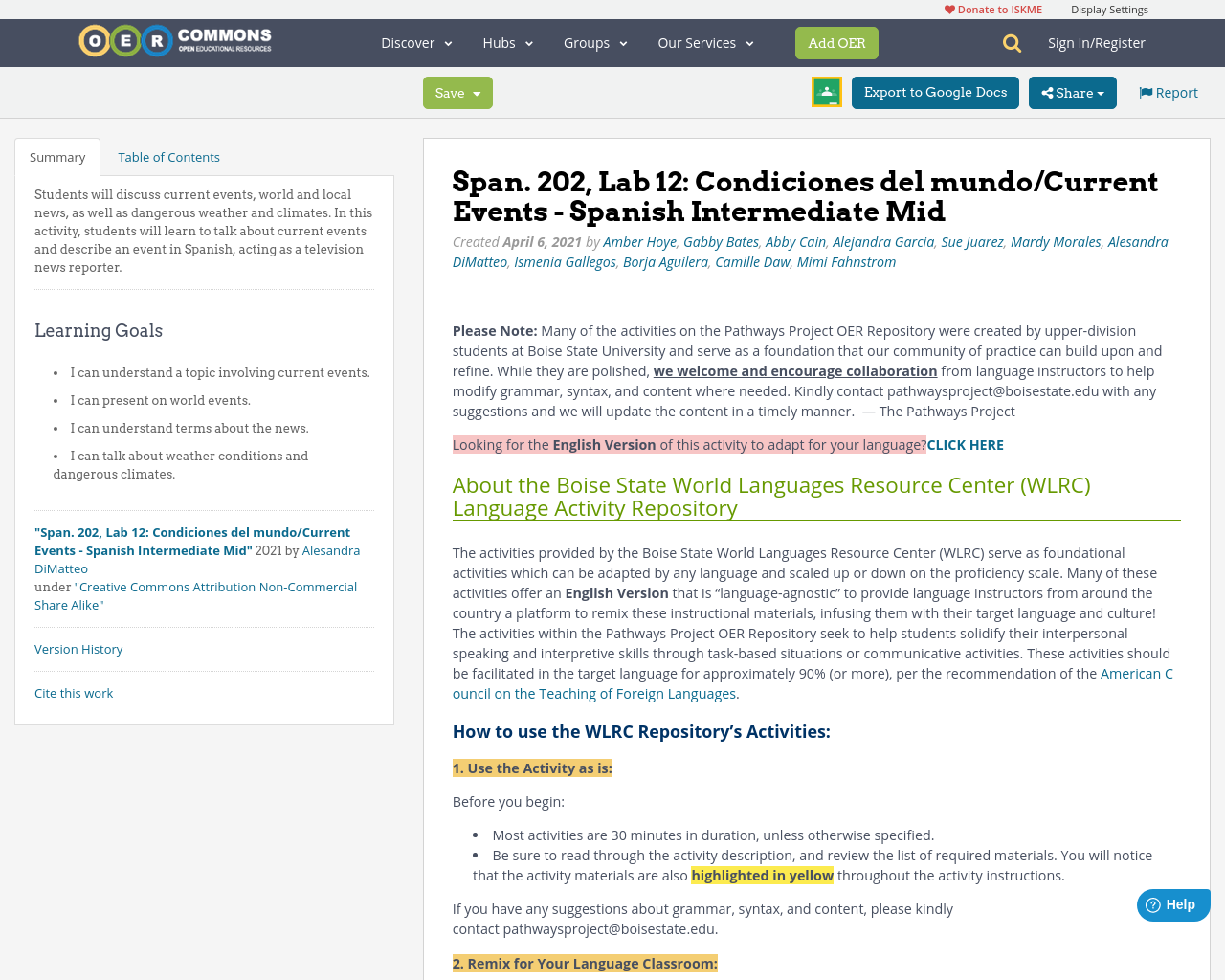 Spanish Level 4, Activity 12: Condiciones del mundo/Current Events ...