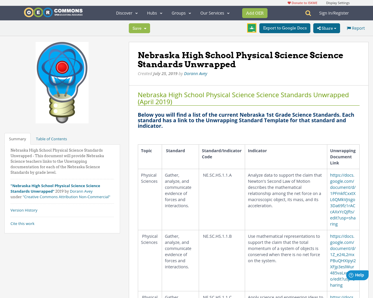 Nebraska High School Physical Science Science Standards Unwrapped | OER ...