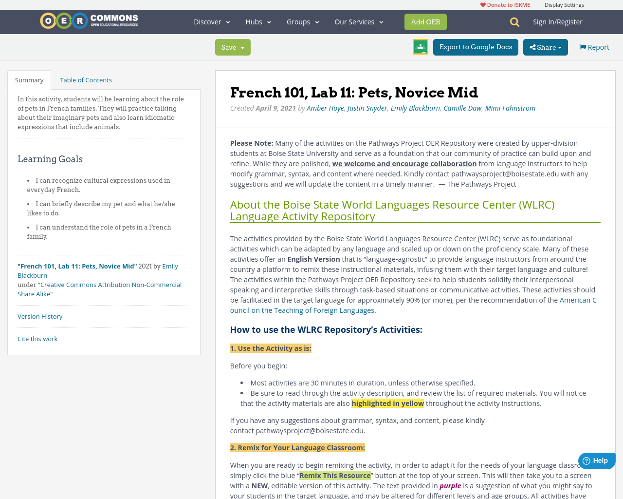 French Level 1, Activity 11: Les animaux domestiques / Pets (Face-to ...