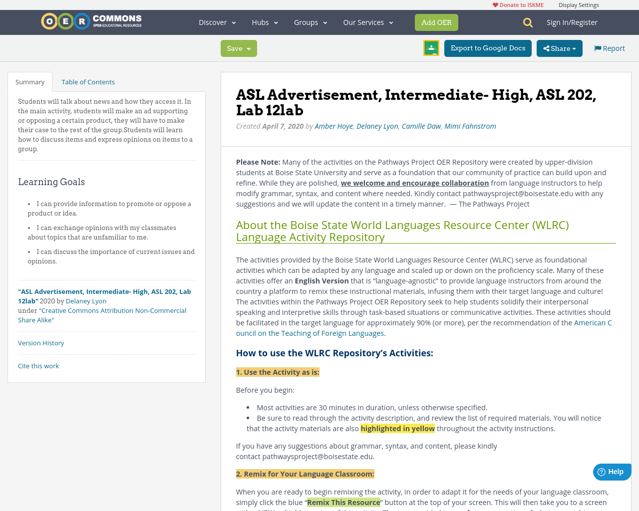 ASL Advertisement, Intermediate- High, ASL 202, Lab 12lab | OER Commons