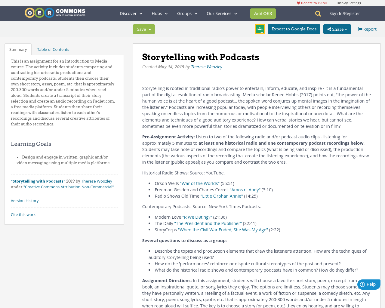 Storytelling with Podcasts | OER Commons