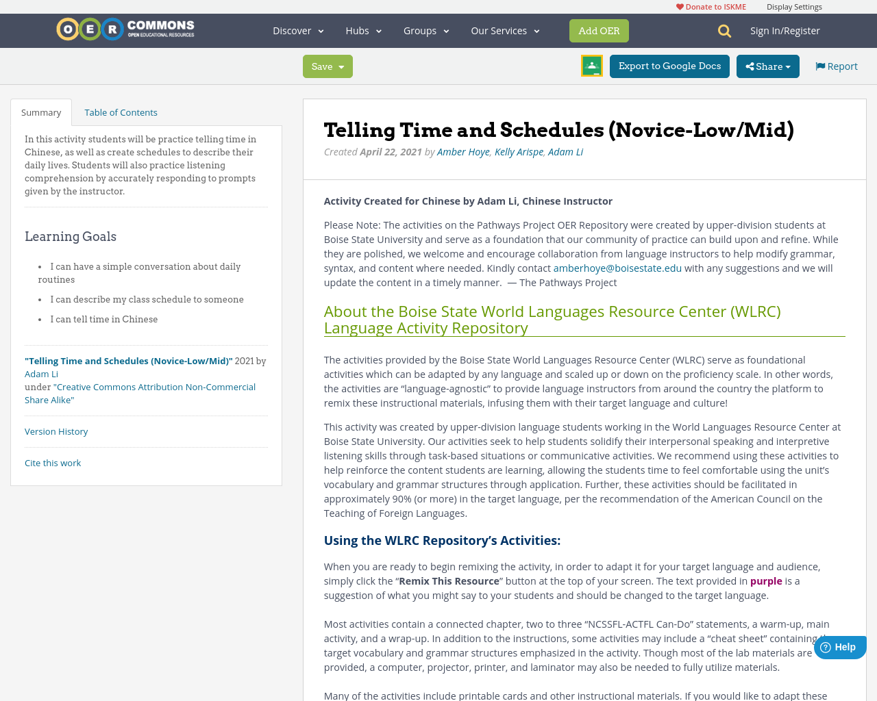 Telling Time and Schedules (Novice-Low/Mid) | OER Commons