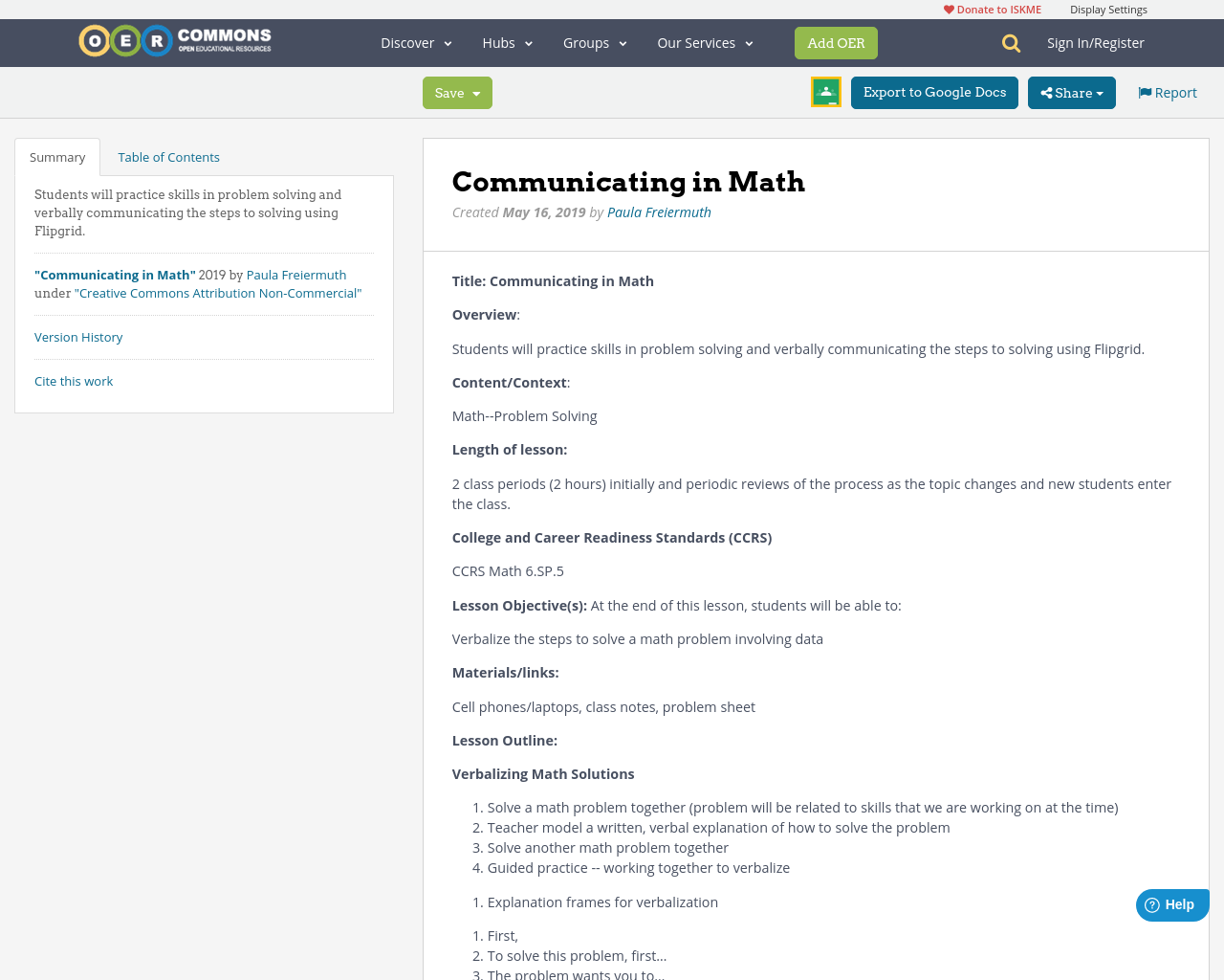 Communicating in Math | OER Commons