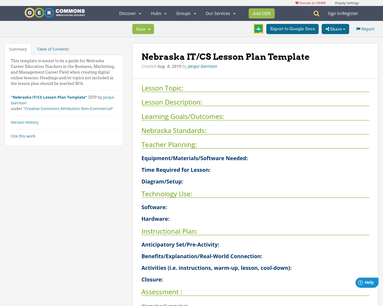 Nebraska IT/CS Lesson Plan Template | OER Commons