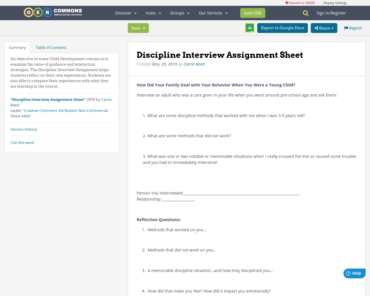 Discipline Interview Assignment Sheet | OER Commons