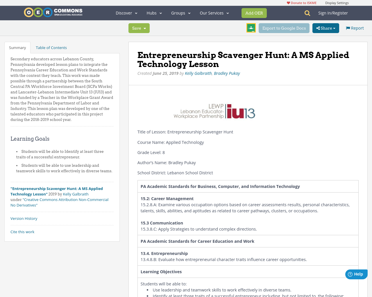 Entrepreneurship Scavenger Hunt: A MS Applied Technology Lesson | OER ...
