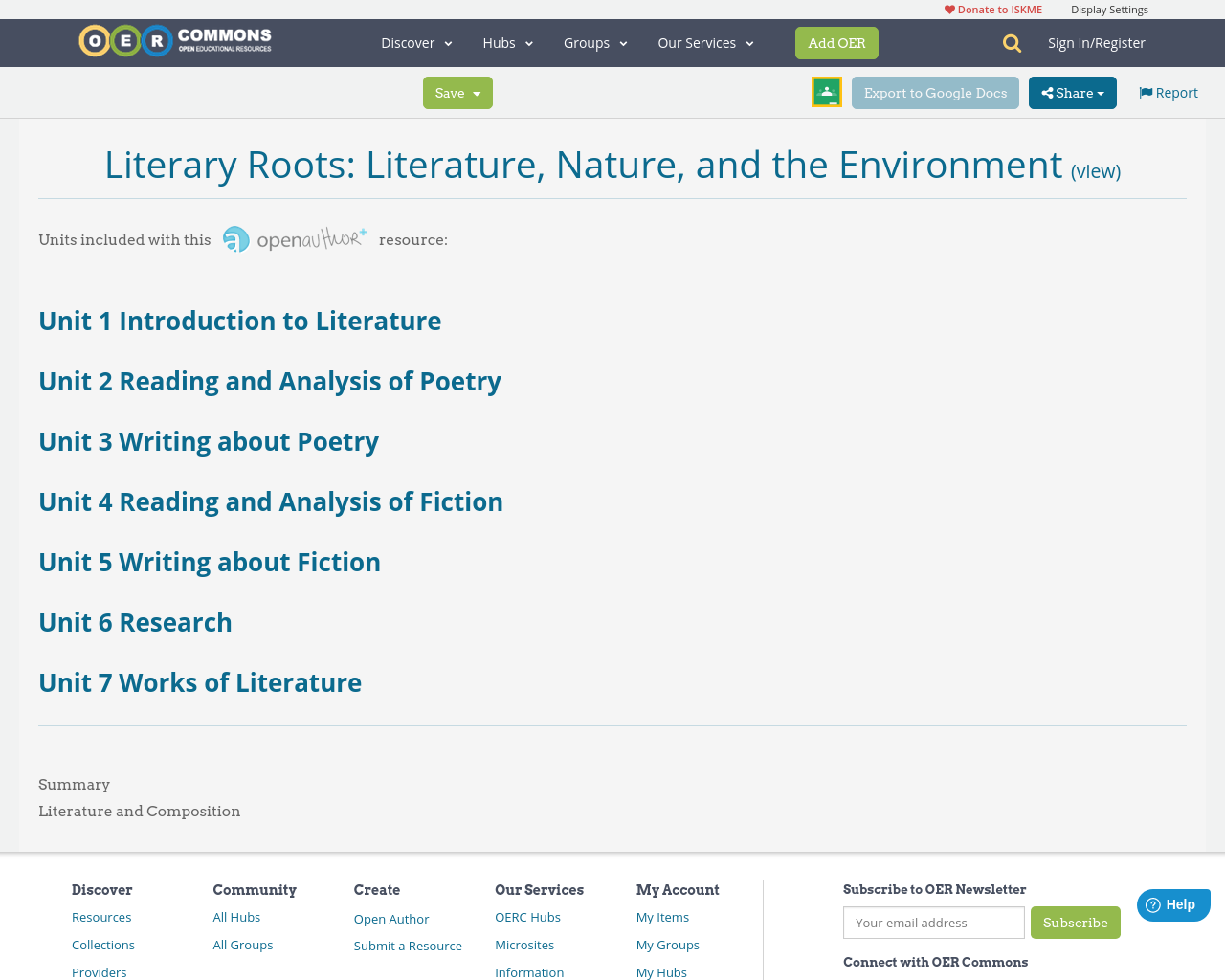 Literary Roots: Literature, Nature, and the Environment | OER Commons