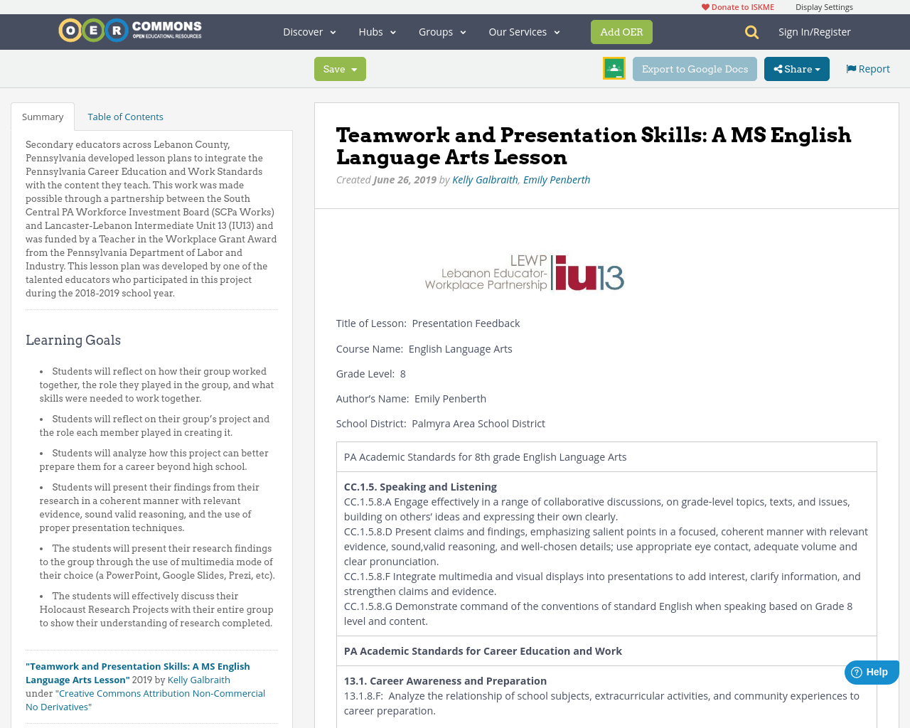 Teamwork and Presentation Skills: A MS English Language Arts Lesson ...