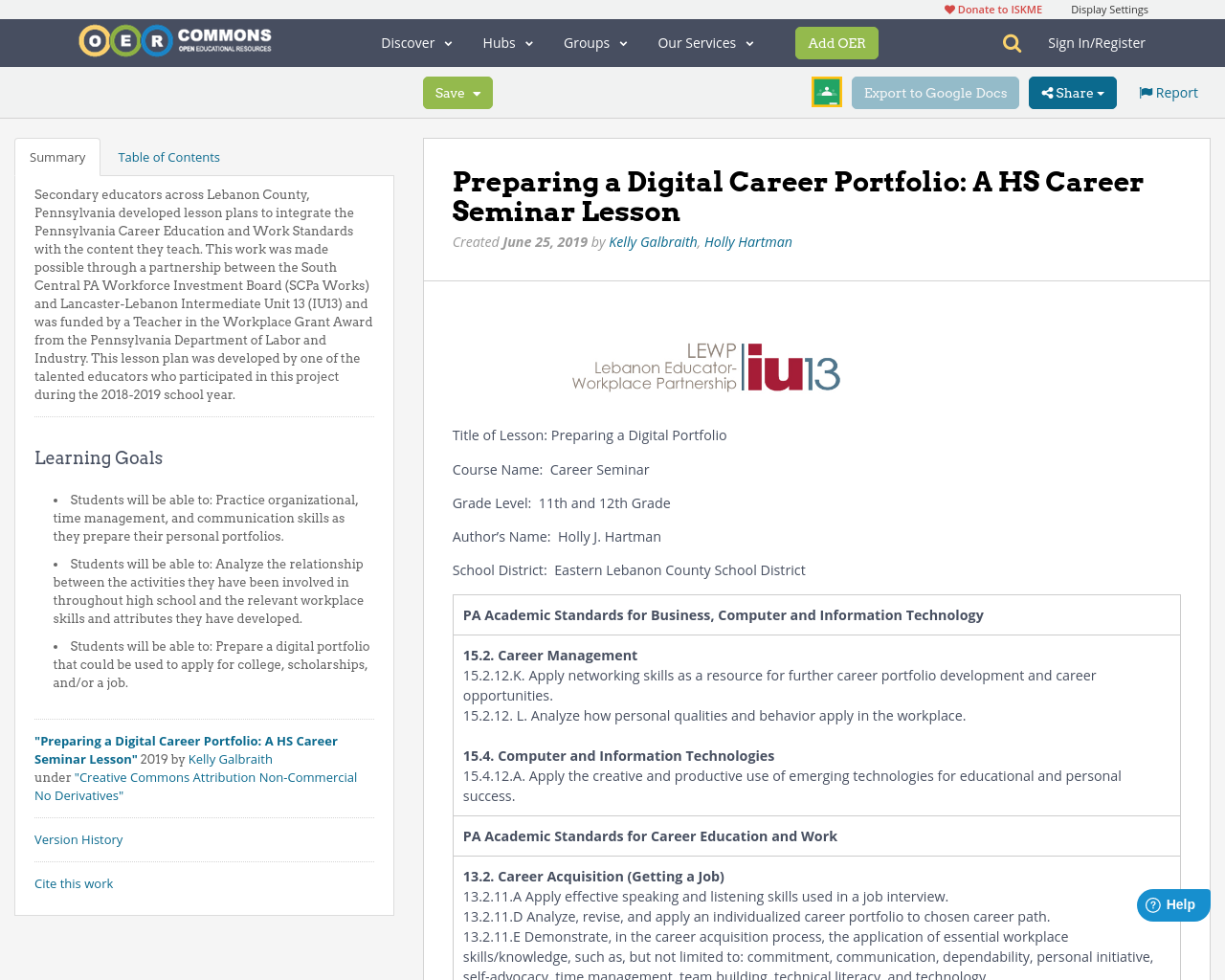 Preparing a Digital Career Portfolio: A HS Career Seminar Lesson | OER ...