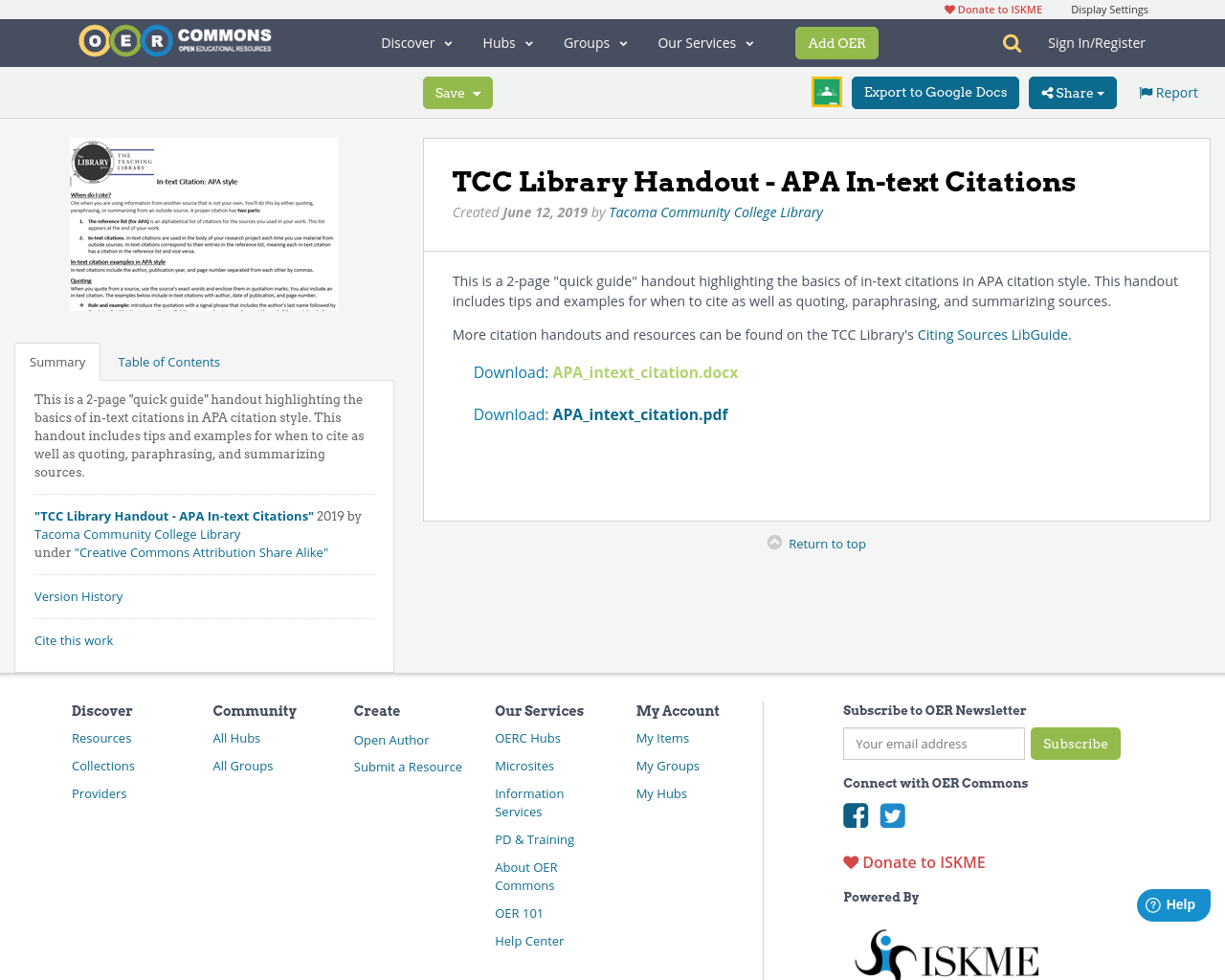 TCC Library Handout - APA In-text Citations | OER Commons