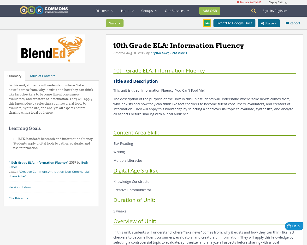10th Grade ELA: Information Fluency | OER Commons