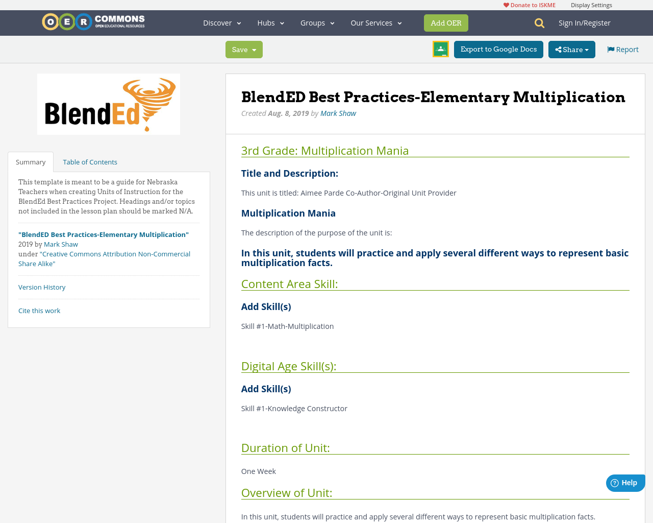 BlendED Best Practices-Elementary Multiplication | OER Commons